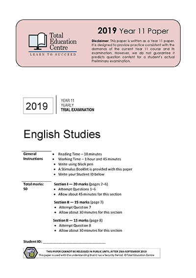 2019 English Studies Year 11 | Total Education Centre