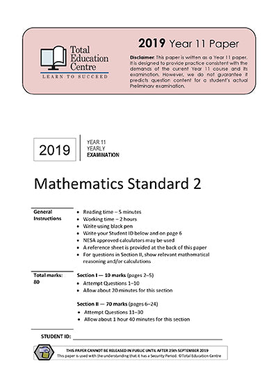 2019 Maths Standard Yr 11 | Total Education Centre