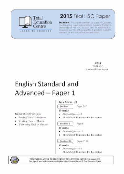2015 Trial HSC English Adv Stand Paper 1 - Discovery | Total Education Centre