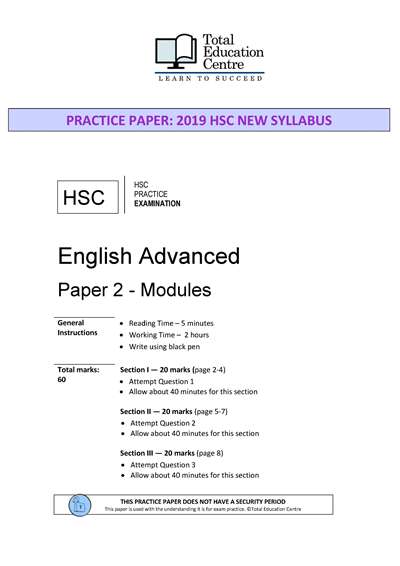 Practice HSC English ADVANCED Paper 2: Modules | Total Education Centre