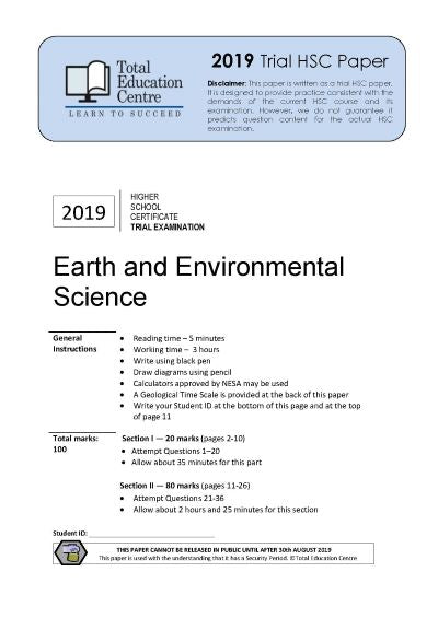 2019 Earth and Environmental Science HSC Trial | Total Education Centre