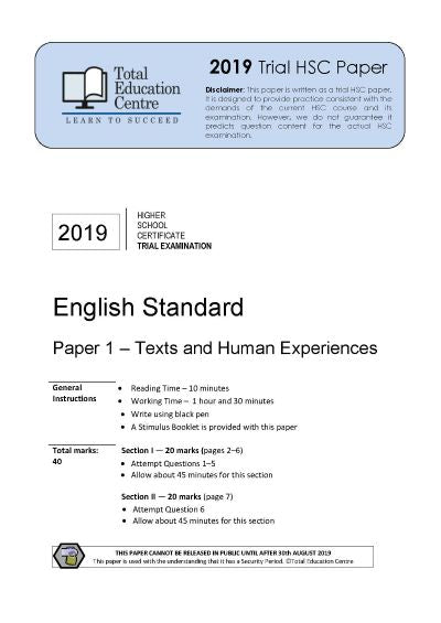 2019 Trial HSC English Standard Paper 1 | Total Education Centre